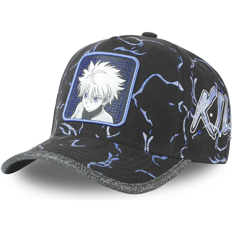 Casquette courbée noire et bleue ajustable Killua Zoldyck TAG KIR1 Hunter x Hunter Capslab ...